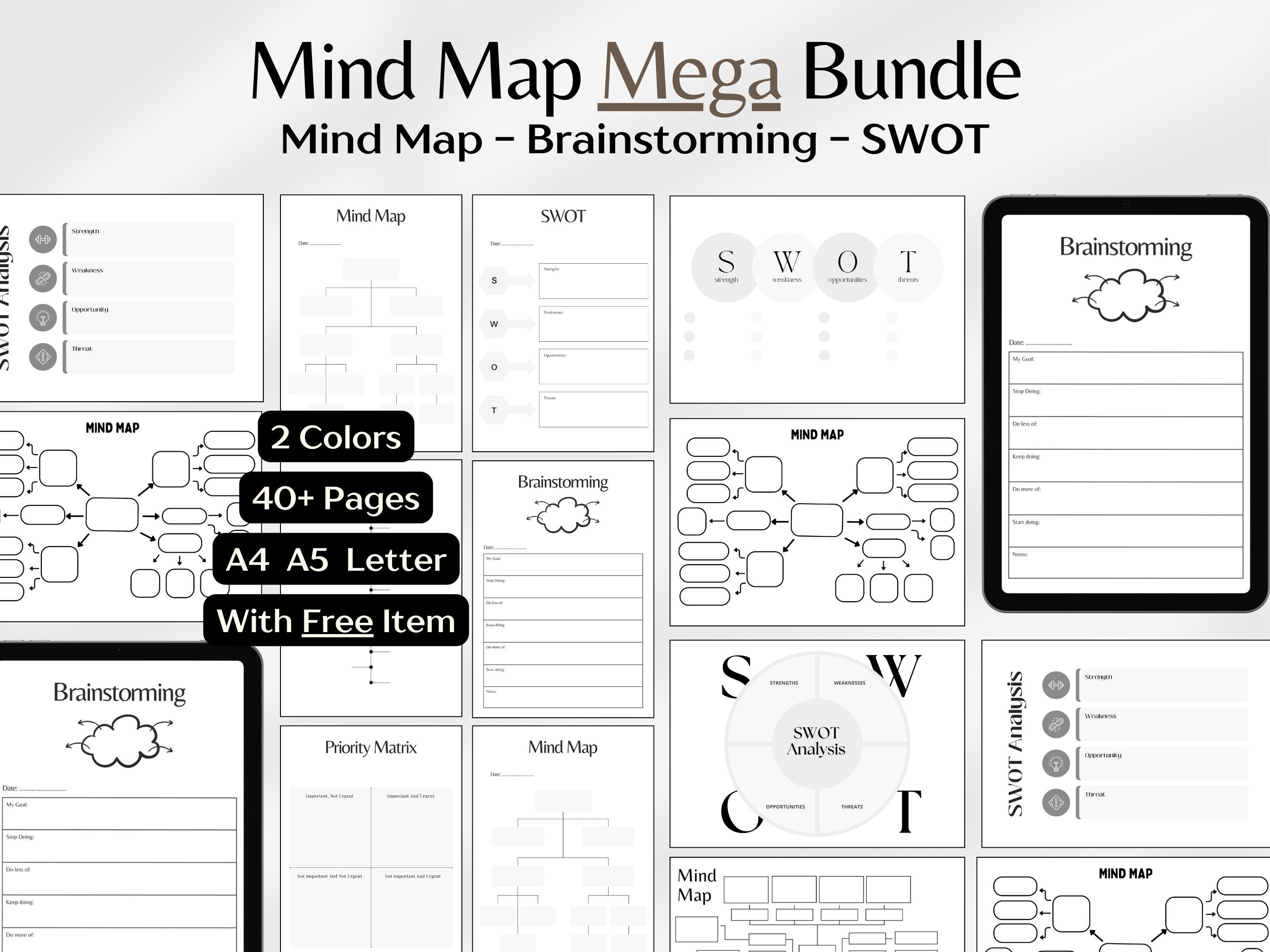 Mind Map Template, Brainstorming Printables, Mindmapping Sheets ...