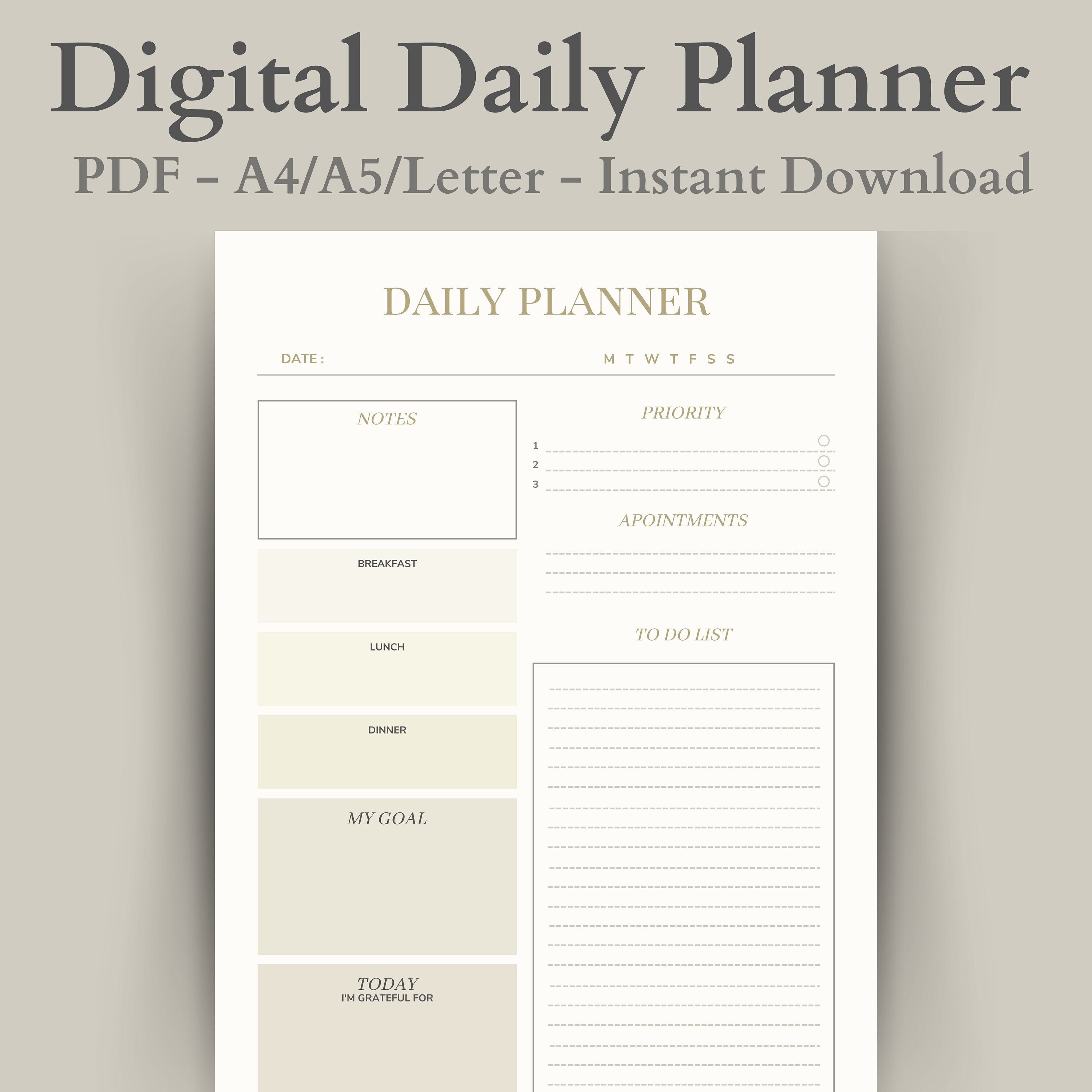 Simple Daily Planner Instant Download One Sheet-pdf A4 A5 Printable ...