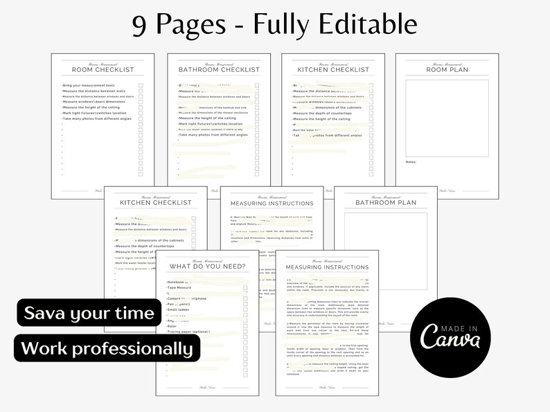 Interior Design Site Measure List, Room Measurement Tracker, Interior ...