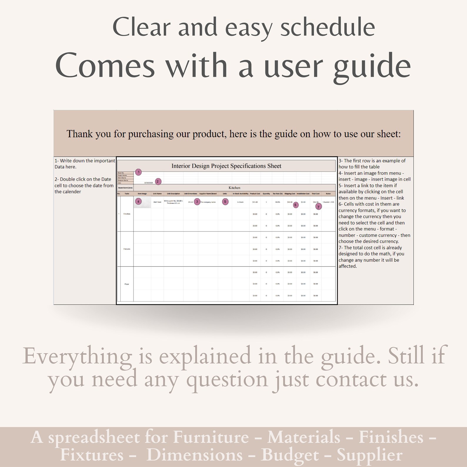 Interior Design Specifications Spreadsheet Home Renovation Interior ...