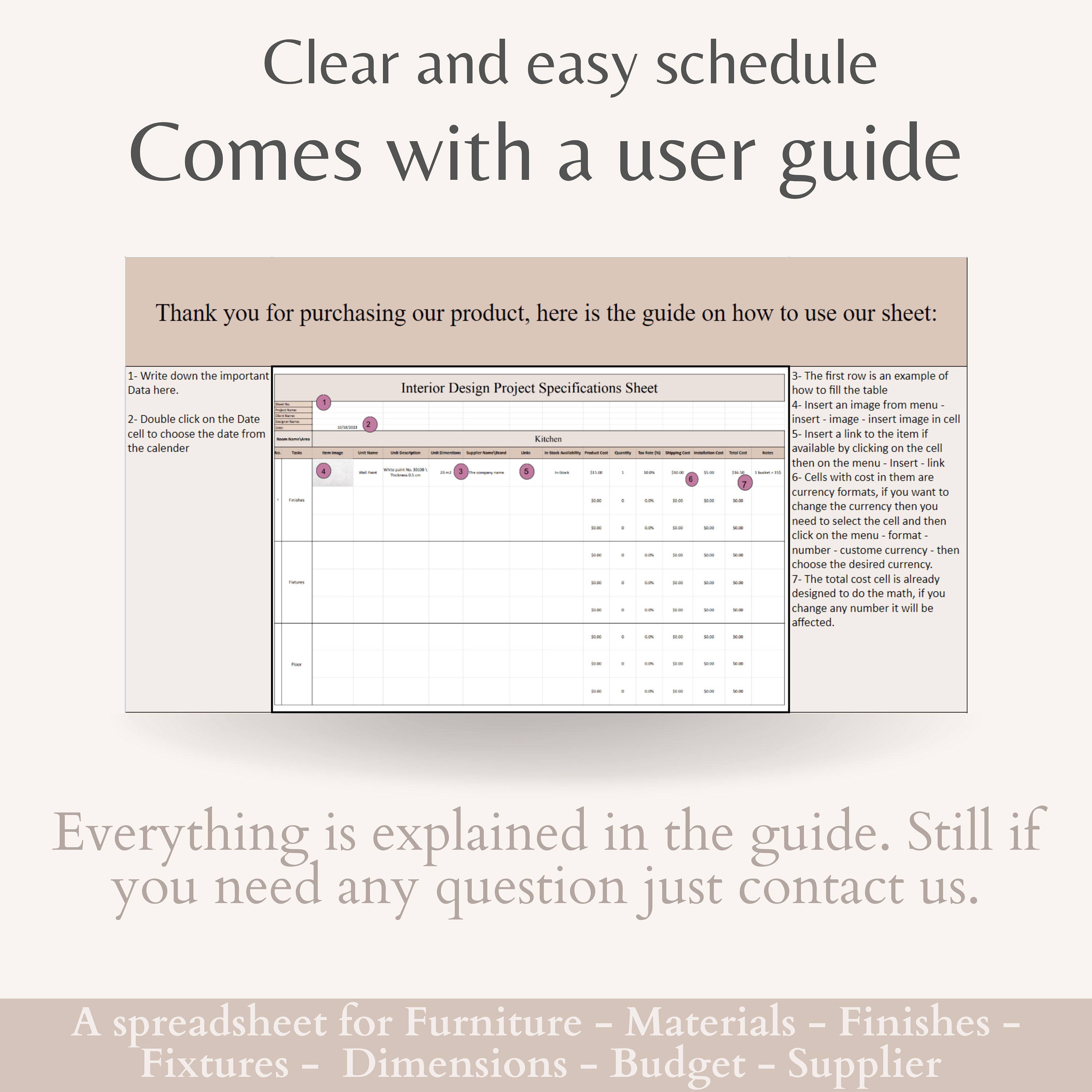 Interior Design Specifications Spreadsheet Home Renovation Interior ...
