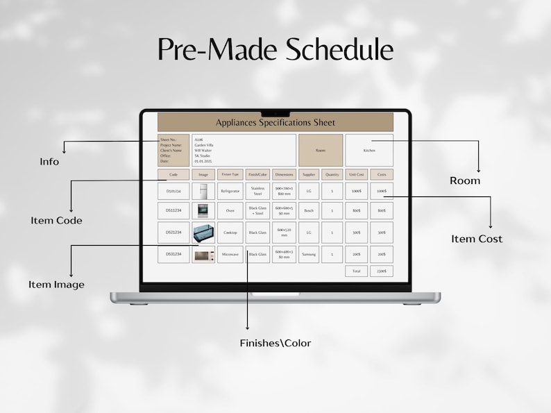 Interior Design Specification Template, FFE Interior Design Canva ...