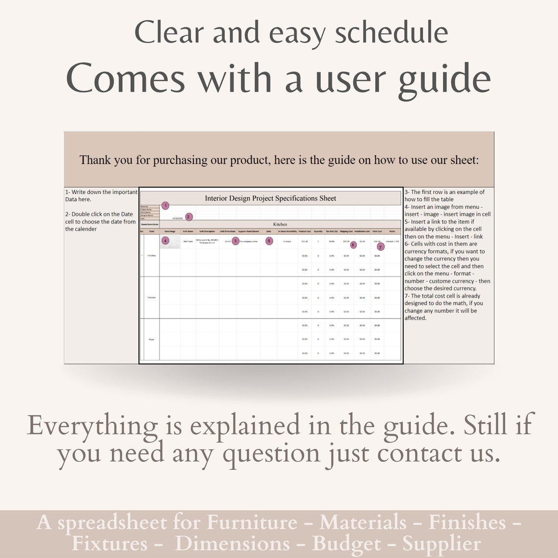 Interior Design Specifications Template Excel Template FFE Interior Designers Project Management ...