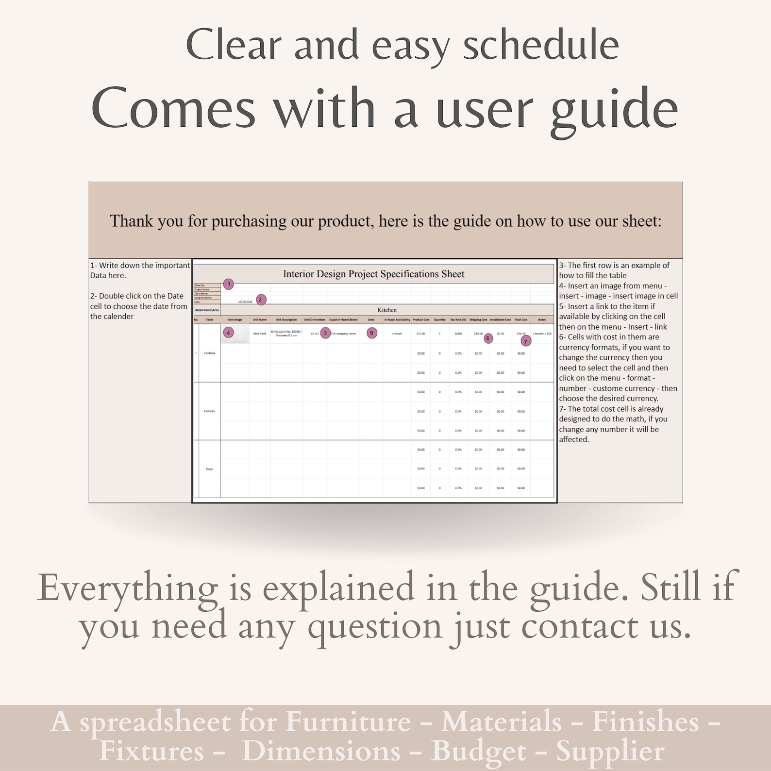 Interior Design Specifications Template Excel Template FFE Interior ...