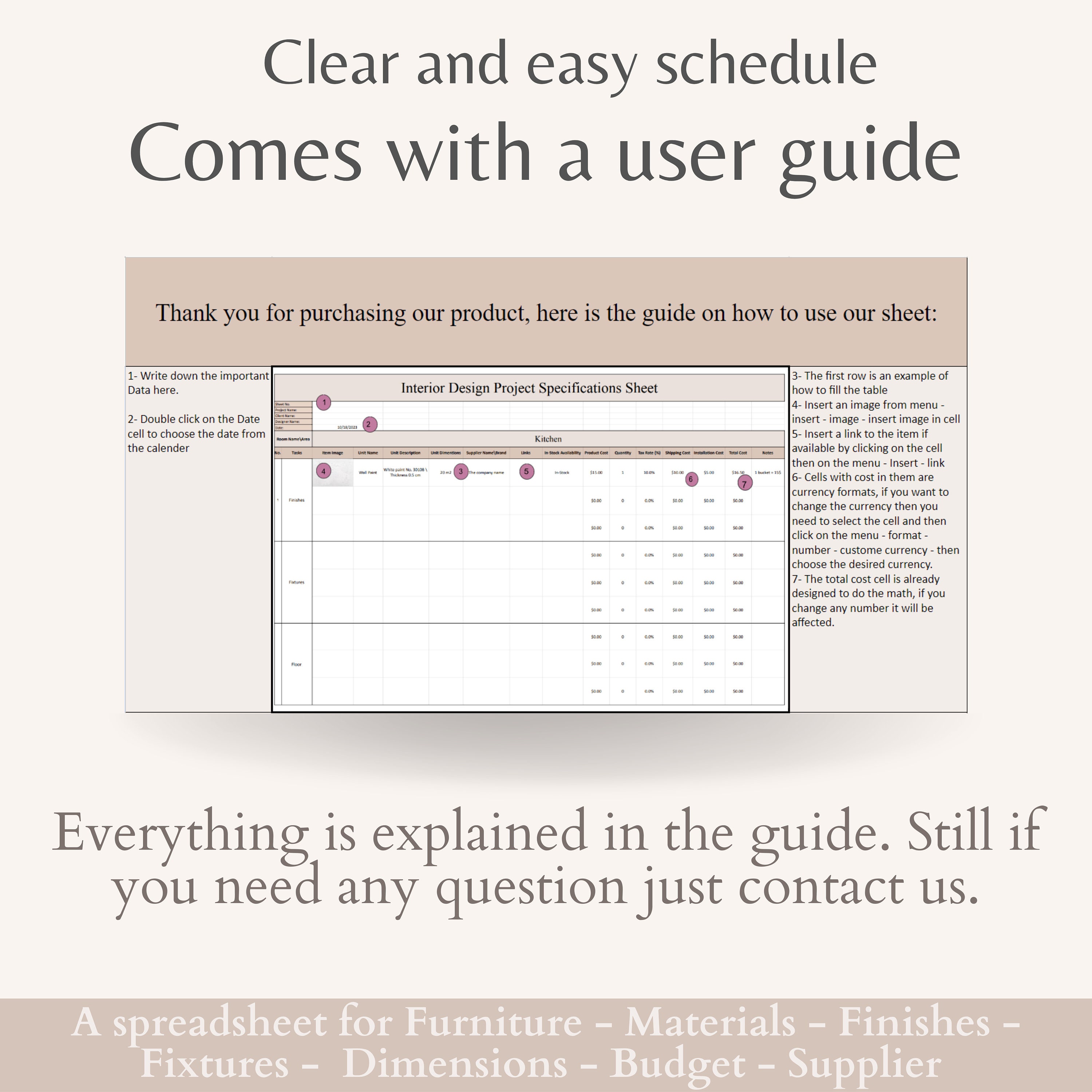Interior Design Specifications Template Excel Template FFE Interior ...