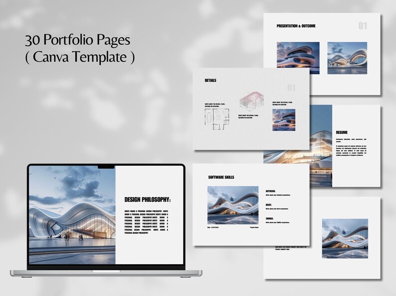 Architecture Portfolio Template, Canva Architecture Template, Project ...