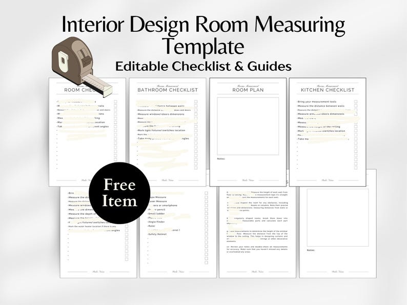 Interior Design Site Measure List, Room Measurement Tracker, Interior ...