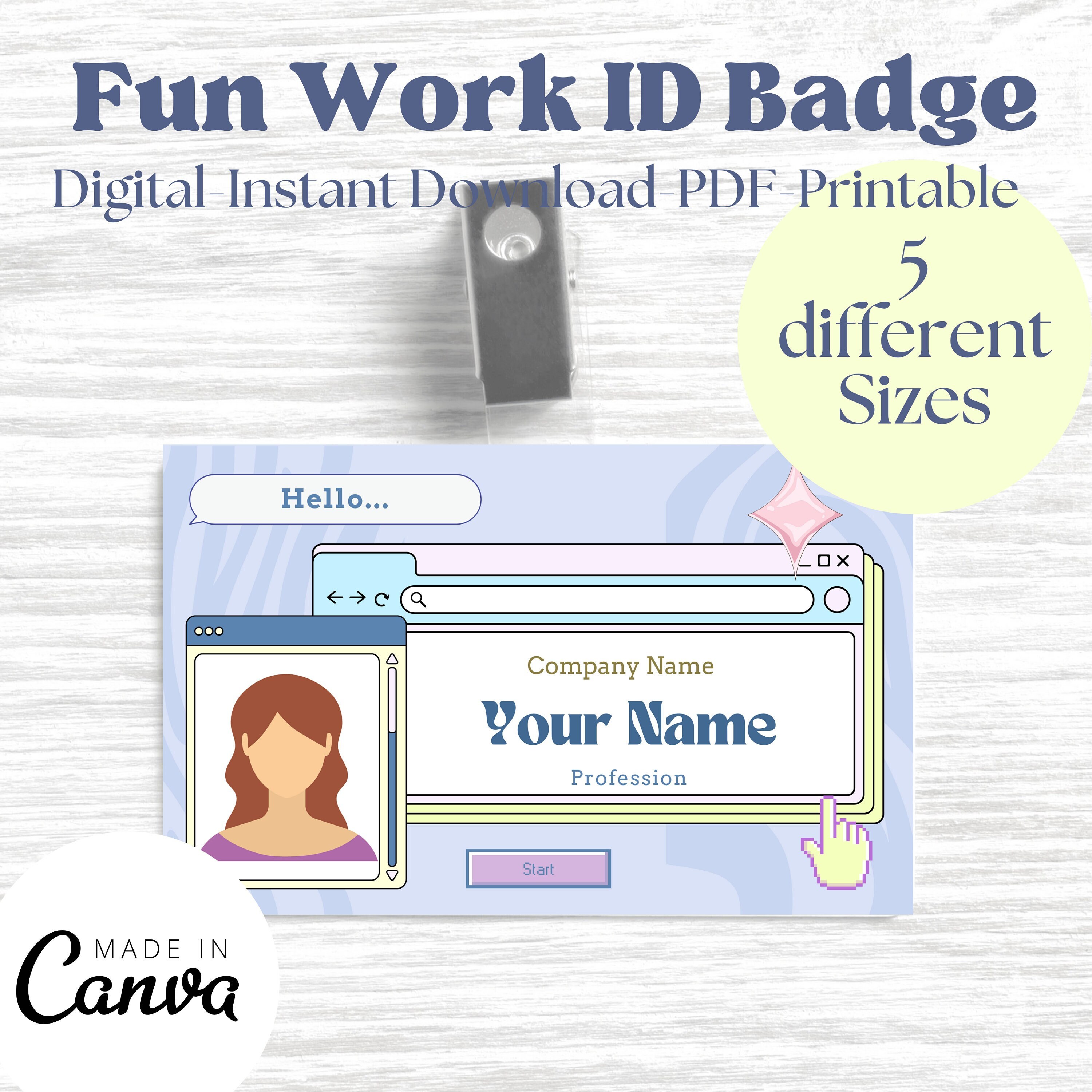 ID Badge Editable Template Work ID Badge Nurse Teacher ID Badge Cute ...