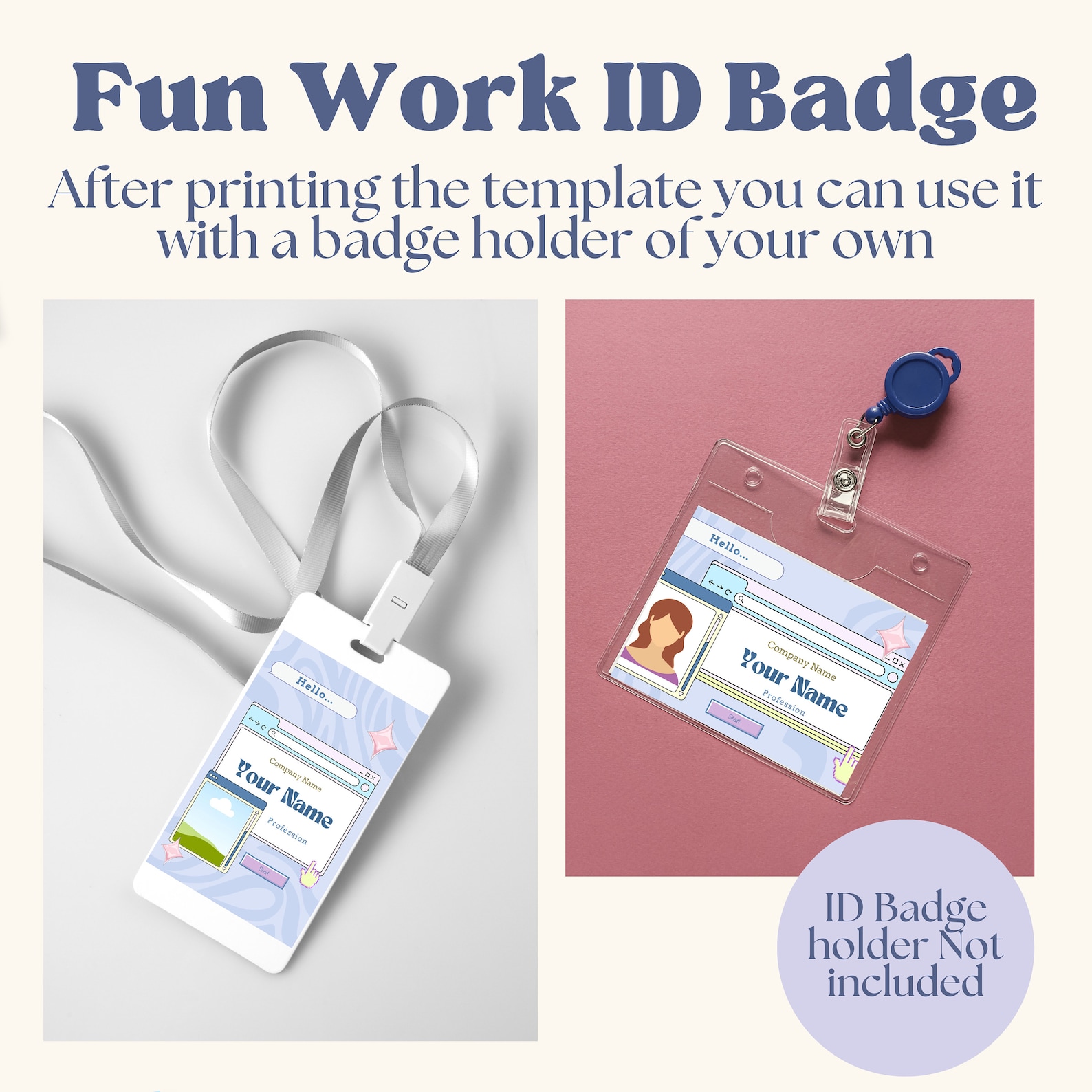 ID Badge Editable Template Work ID Badge Nurse Teacher ID Badge Cute ...