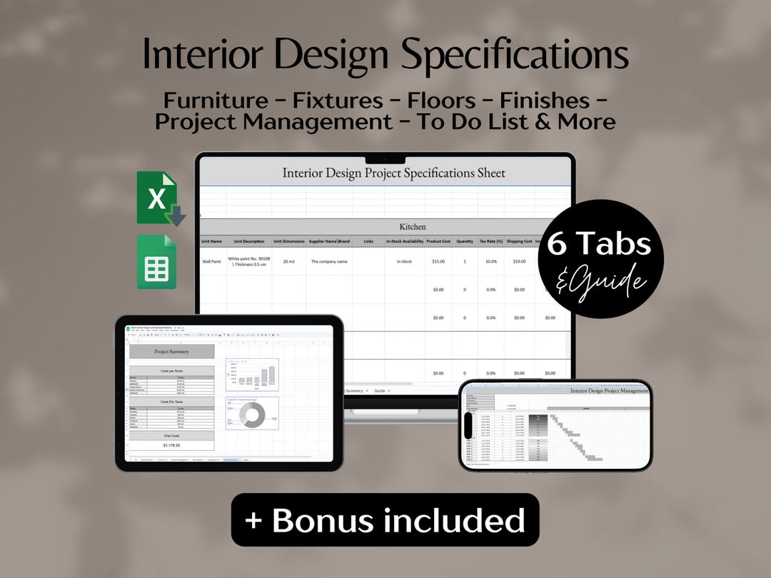 Interior Design Specification Sheet, FFE Interior Design Template ...
