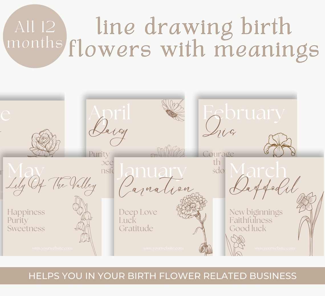 Birth Flower Card Template Beige Instagram Post Birthflower Meaning ...