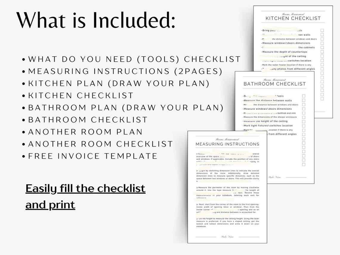 Interior Design Site Measure List, Room Measurement Tracker, Interior ...