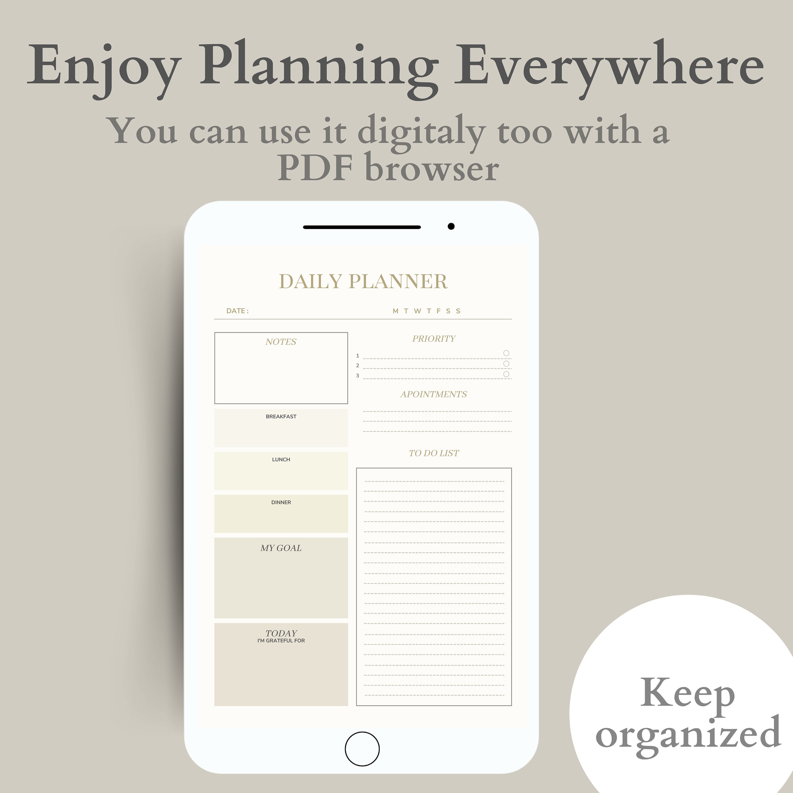 Simple Daily Planner Instant Download One Sheet-pdf A4 A5 Printable ...