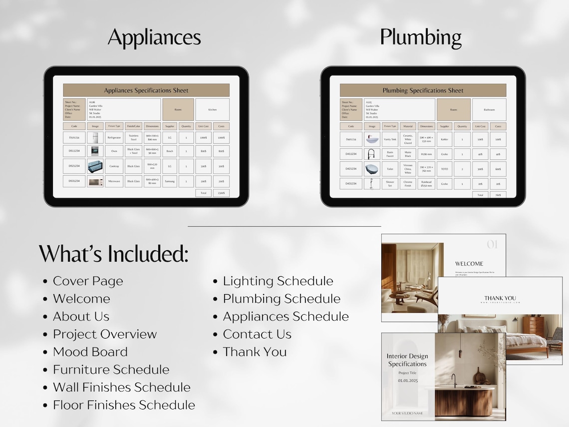 Interior Design Specification Template, FFE Interior Design Canva ...