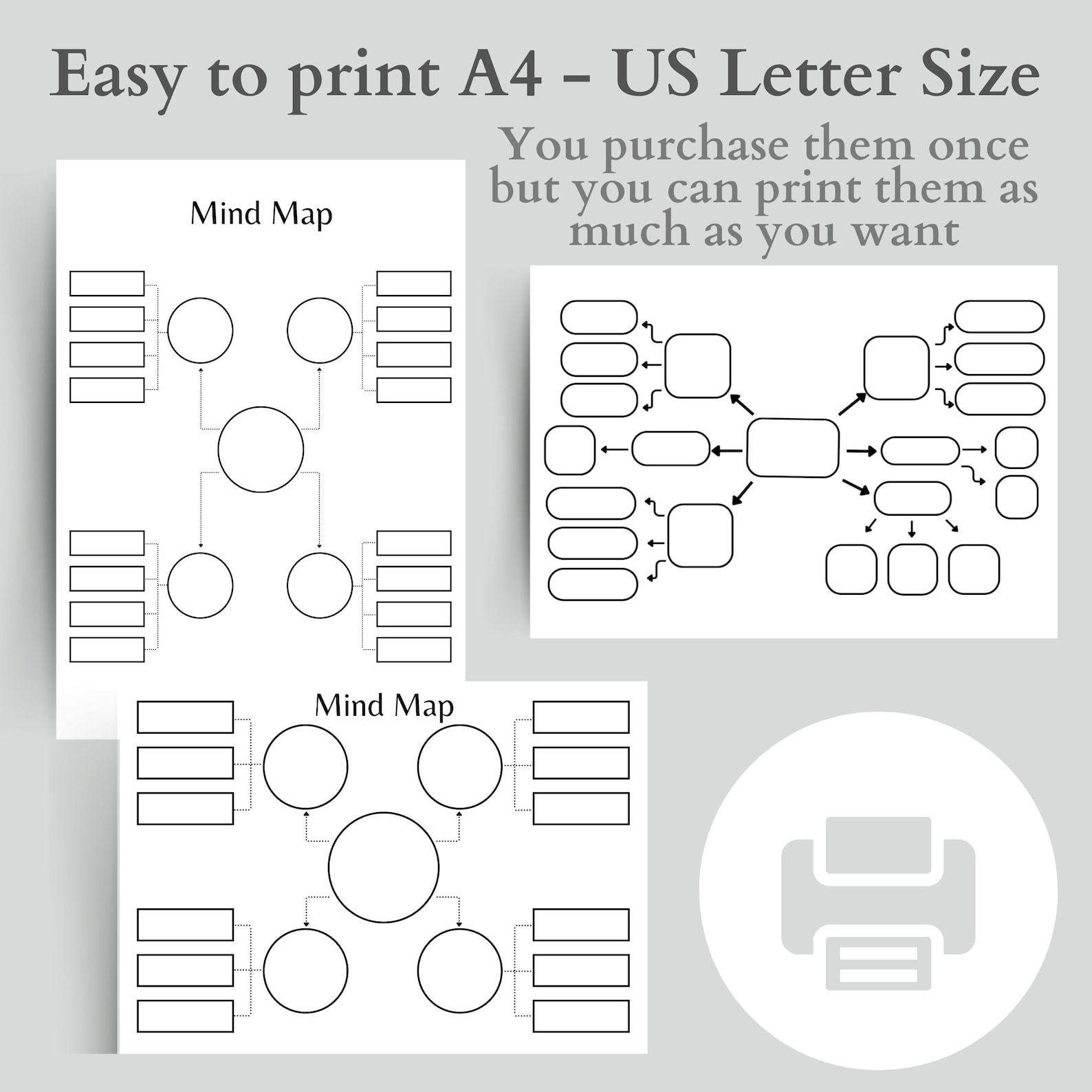 Mind Map Template Printable Mind Map Planner Brainstorm Diagrams Study ...