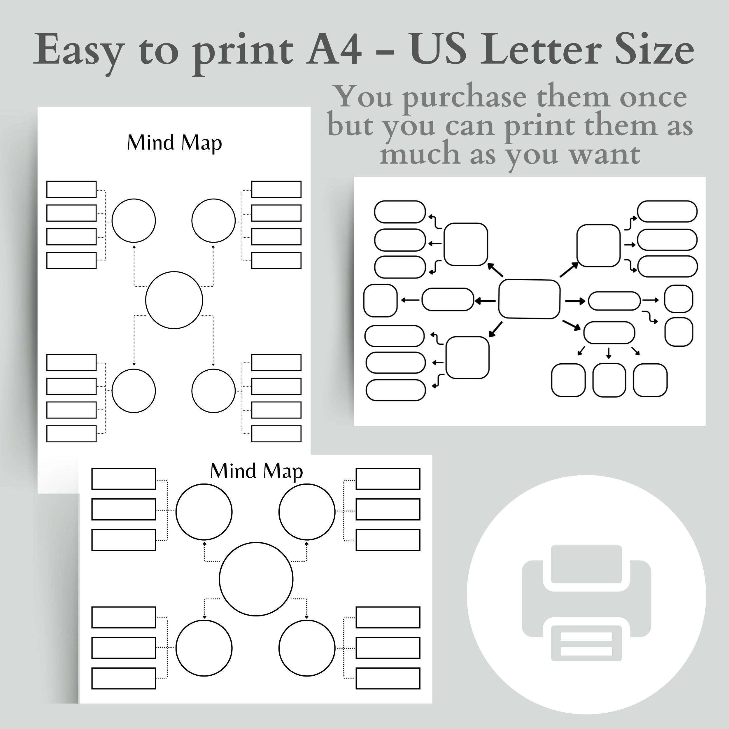 Mind Map Template Printable Mind Map Planner Brainstorm Diagrams Study ...