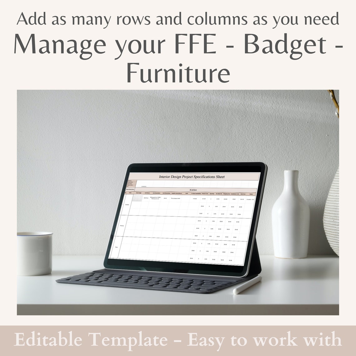 Interior Design Specifications Template Excel Template FFE Interior Designers Project Management ...