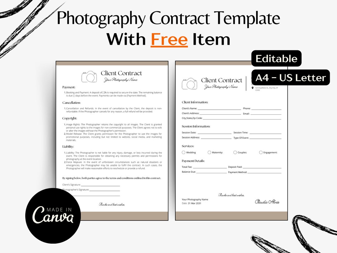 Photography Contract Template Photographer Client Agreement Photo ...