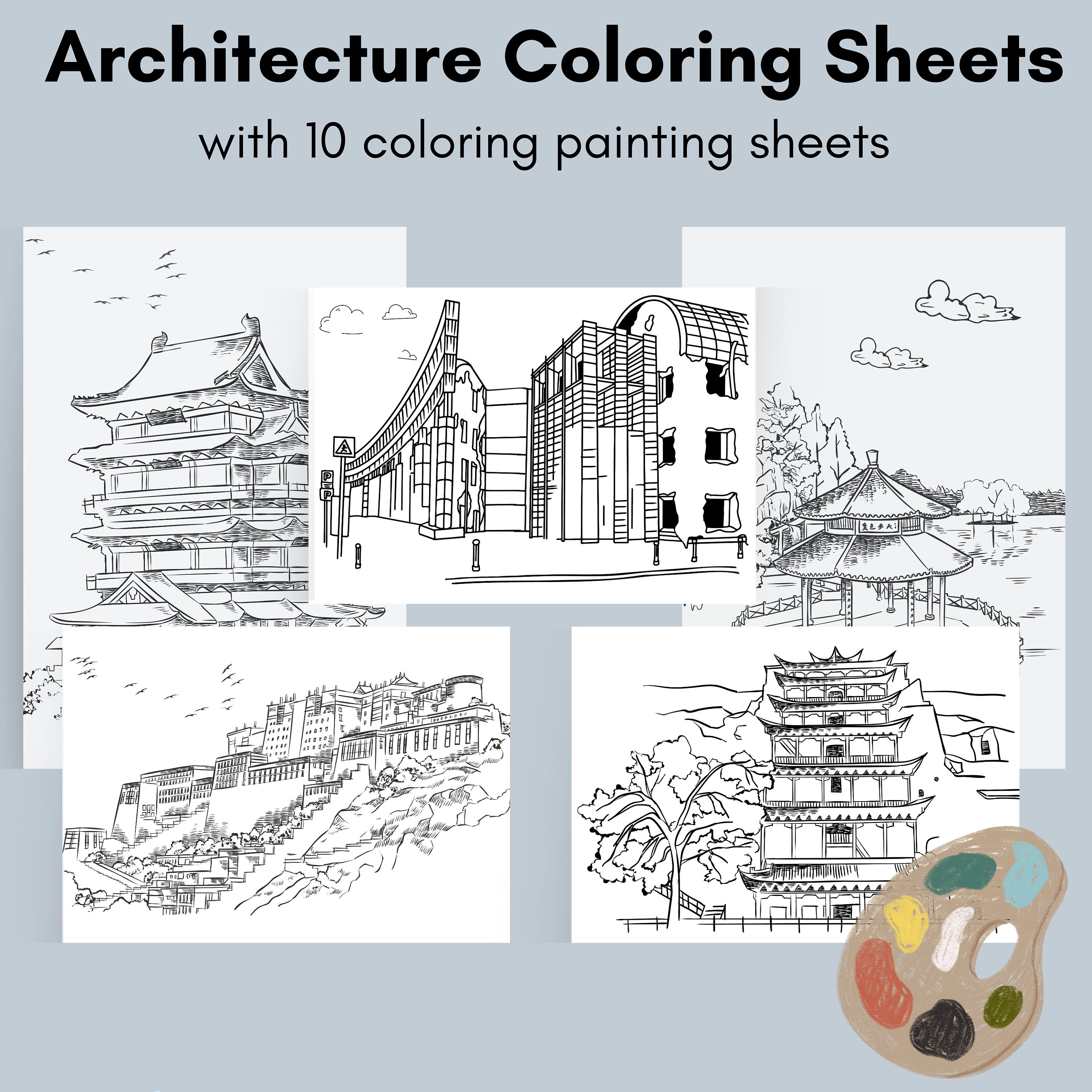 Coloring Pages Architecture Coloring Sheets Adults Coloring - Etsy