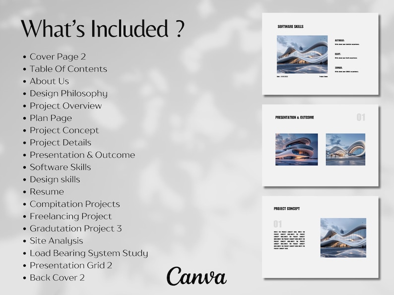 Architecture Portfolio Template, Canva Architecture Template, Project ...