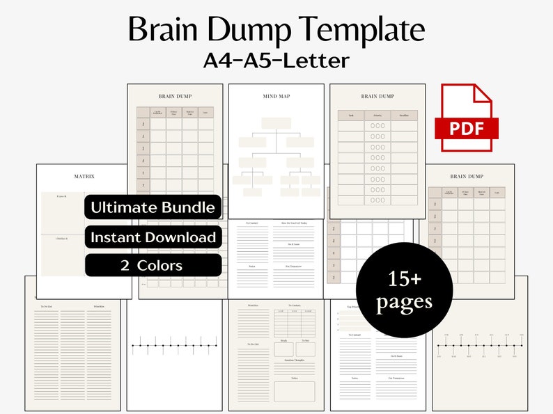 Brain Dump Bundle Template, Printable Brain Dump Planner, Ideas ...