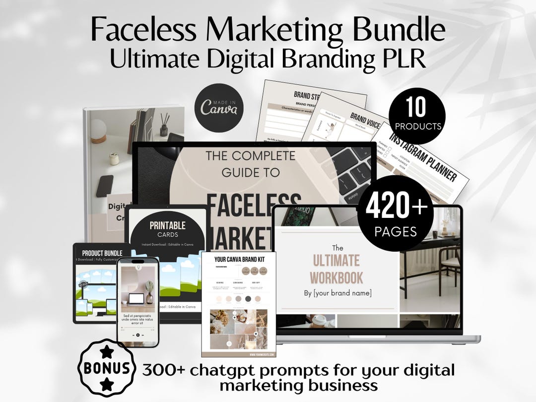 Faceless Marketing Bundle, Faceless Business Toolkit, Ultimate Faceless Branding Guide, Online ...