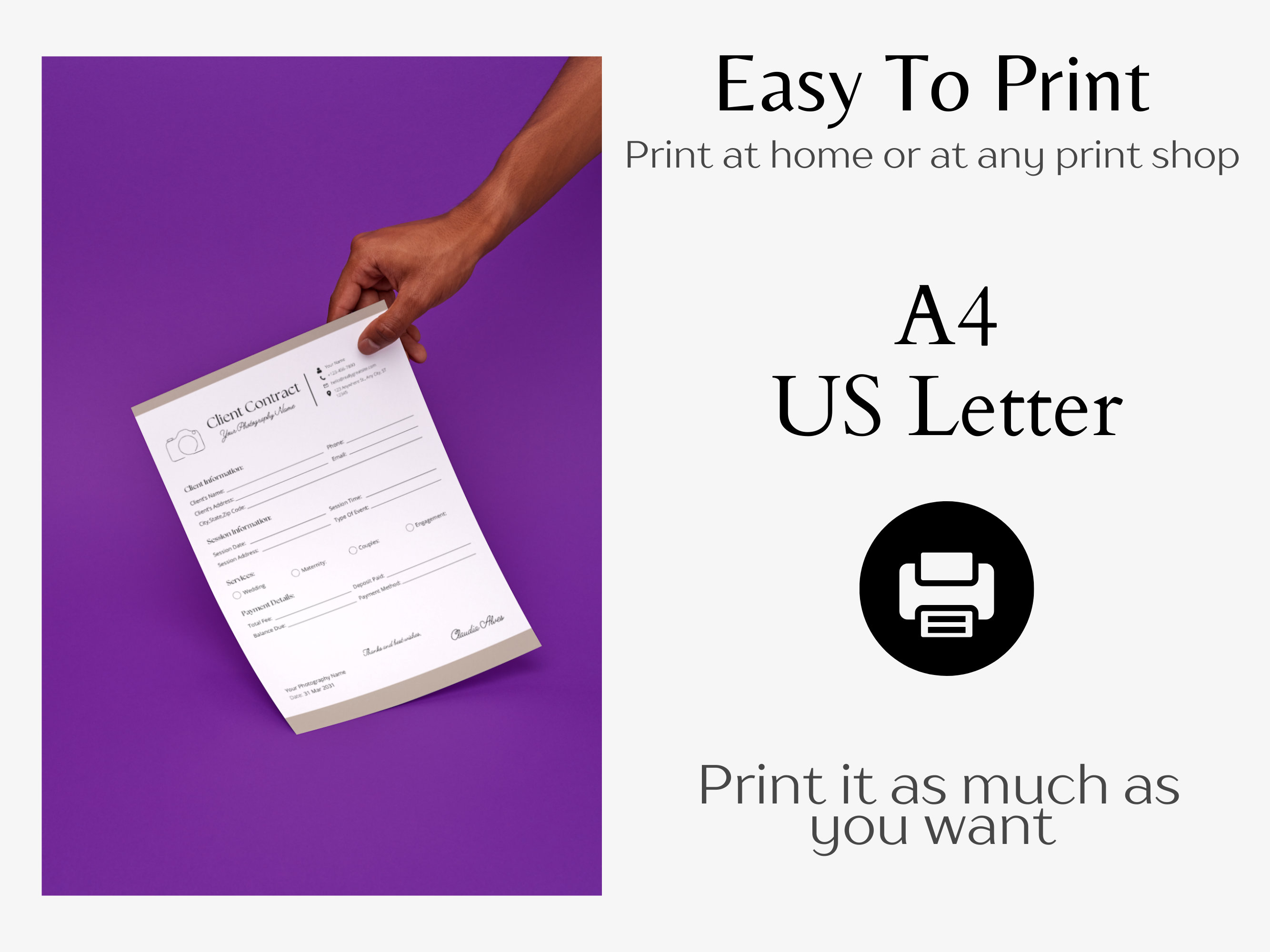 Photography Contract Template Photographer Client Agreement Photo ...