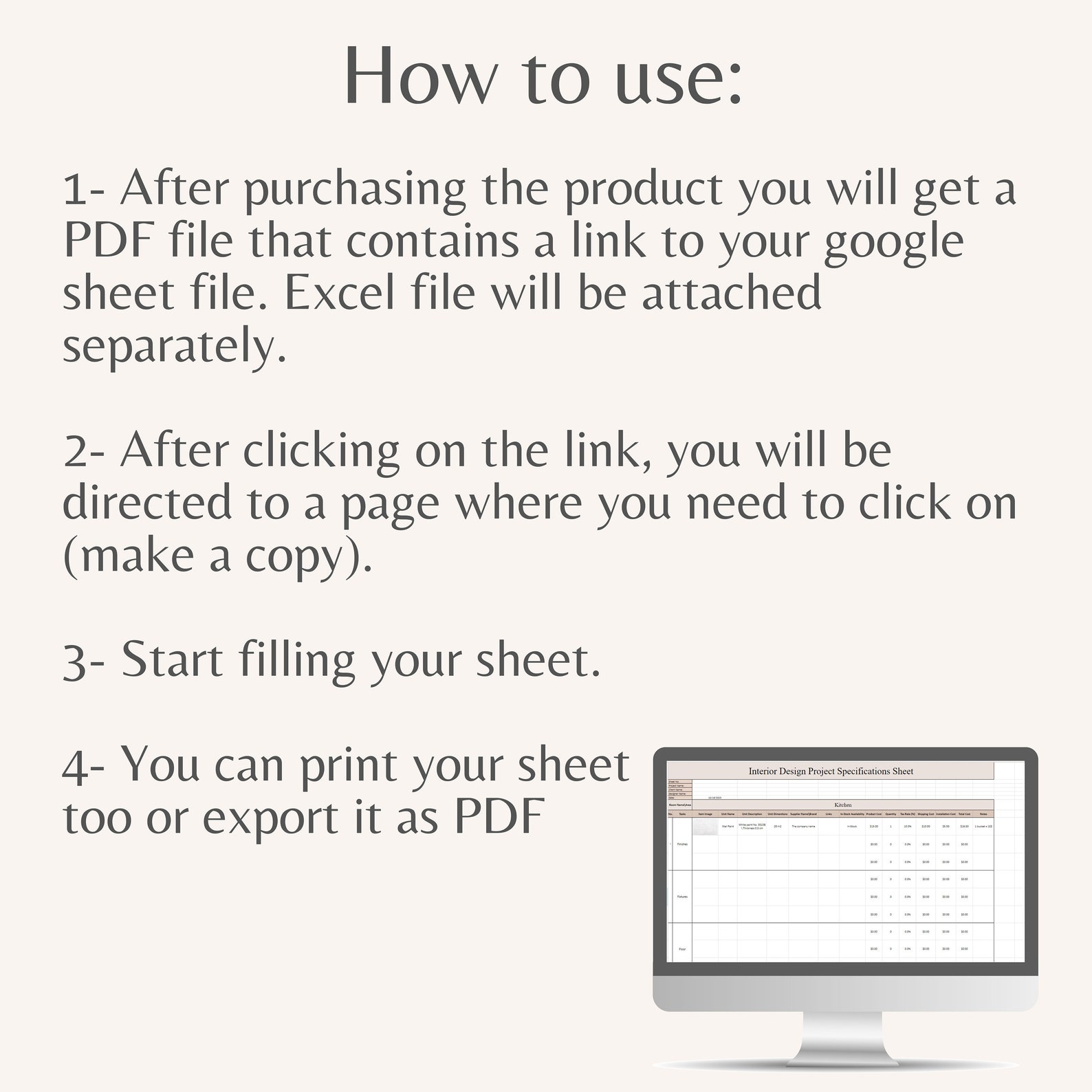 Interior Design Specifications Template Excel Template FFE Interior ...
