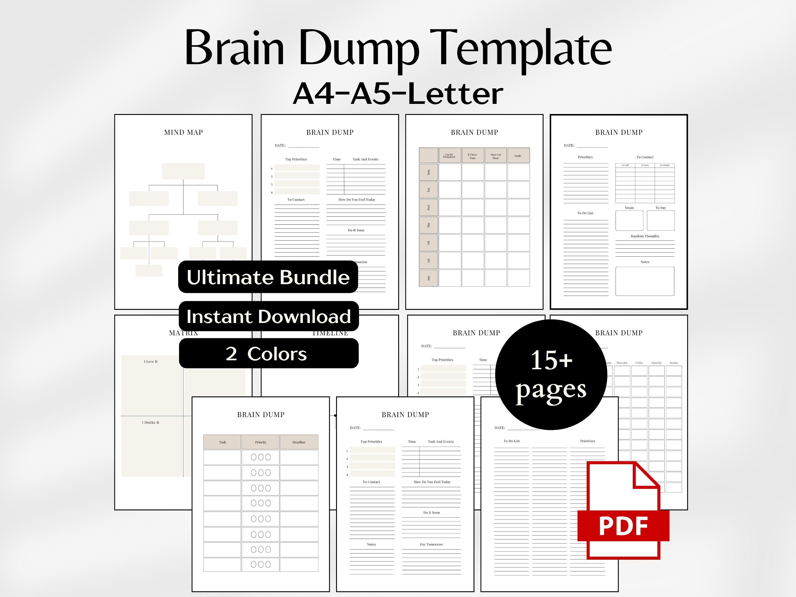 Brain Dump Template, Printable Brain Dump Planner,braindump Pages, Digital Brainstorm Journal ...