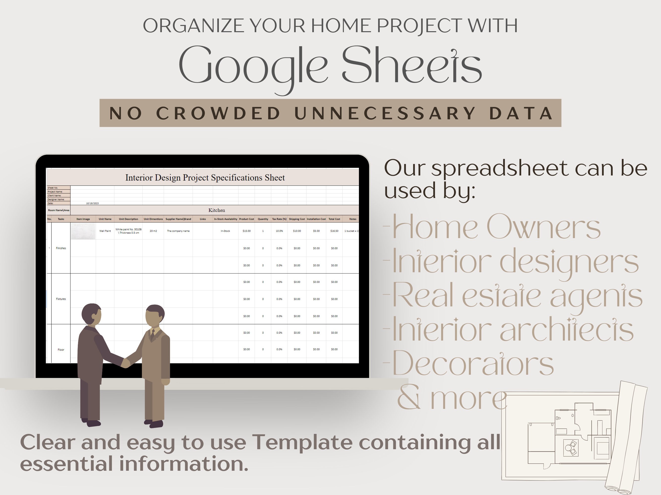 Home Renovation Planner Interior Design Spreadsheet House Improvement ...