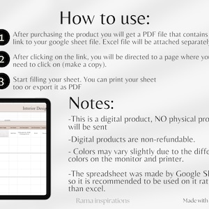 Interior Design Specification Google Sheets Excel Template FFE Interior ...