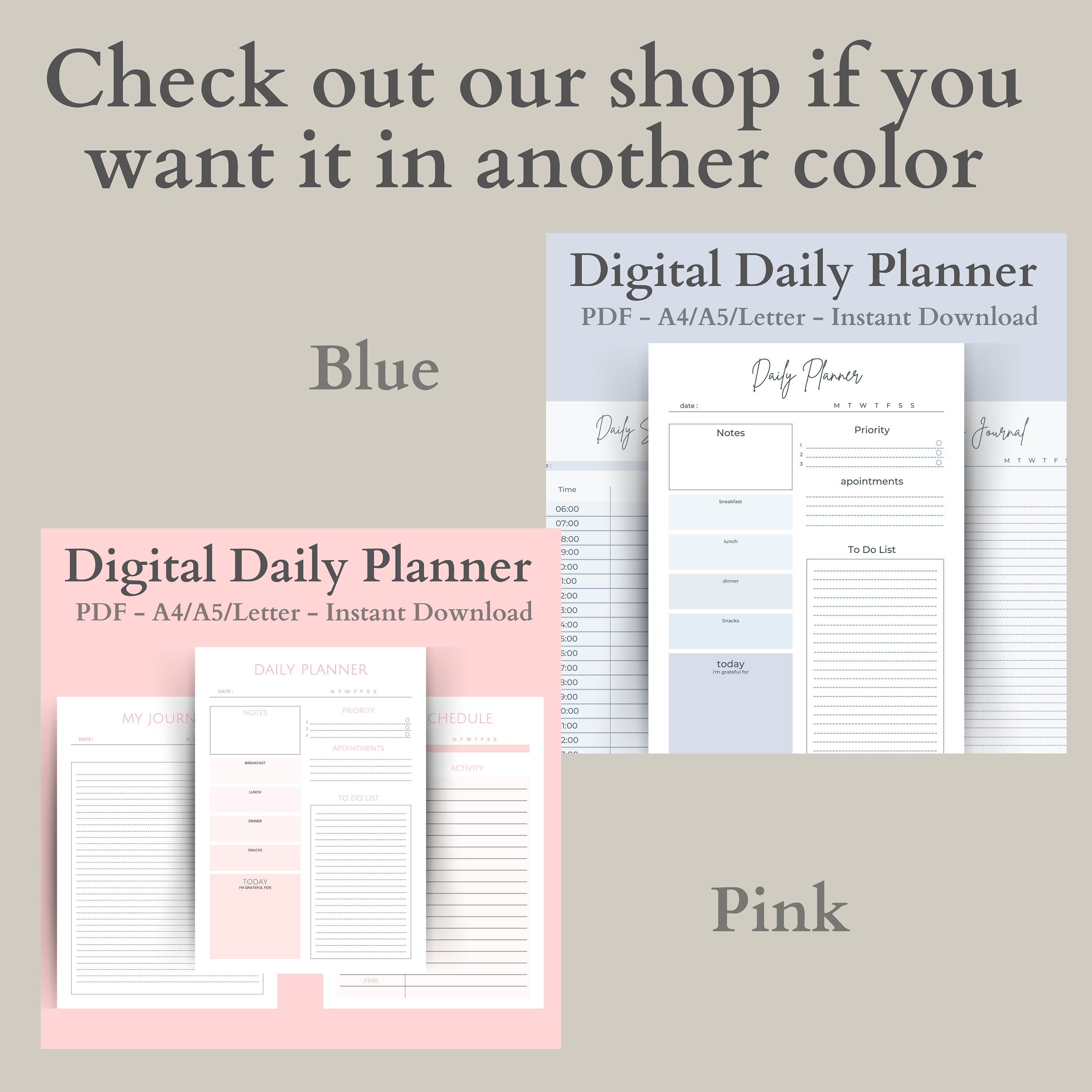 Simple Daily Planner Instant Download One Sheet-pdf A4 A5 Printable ...
