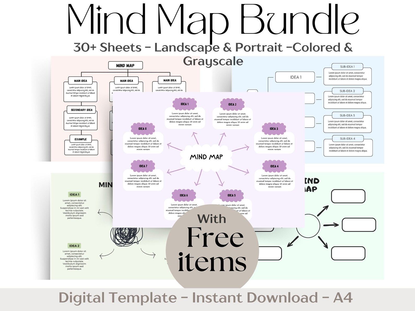 Mind Map Template Printable Mind Map Planner Brainstorm Diagrams Study ...