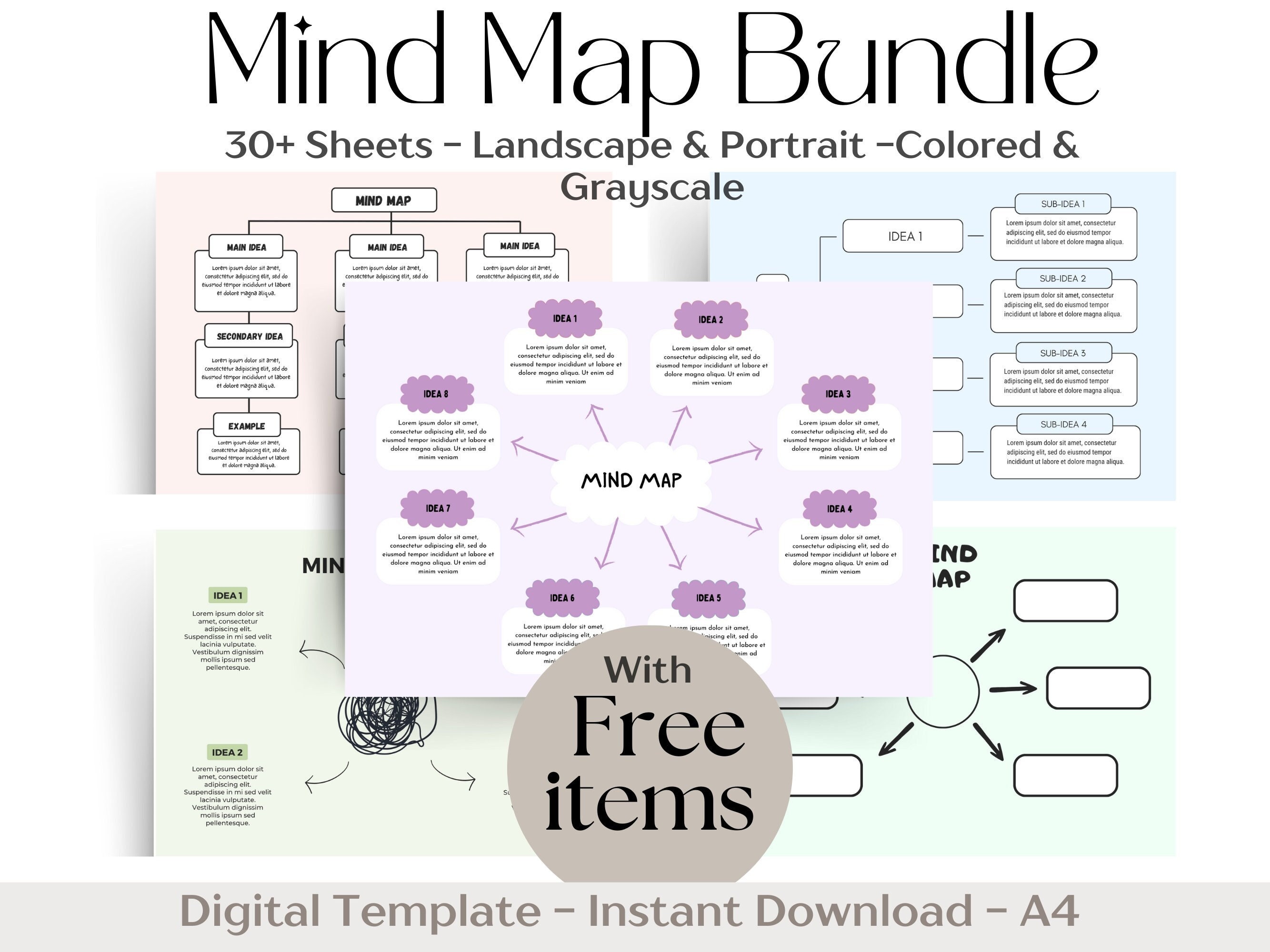 Mind Map Template Printable Mind Map Planner Brainstorm Diagrams Study ...