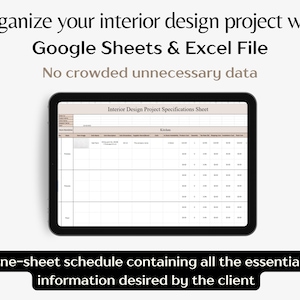 Interior Design Specification Google Sheets Excel Template FFE Interior Design Project ...