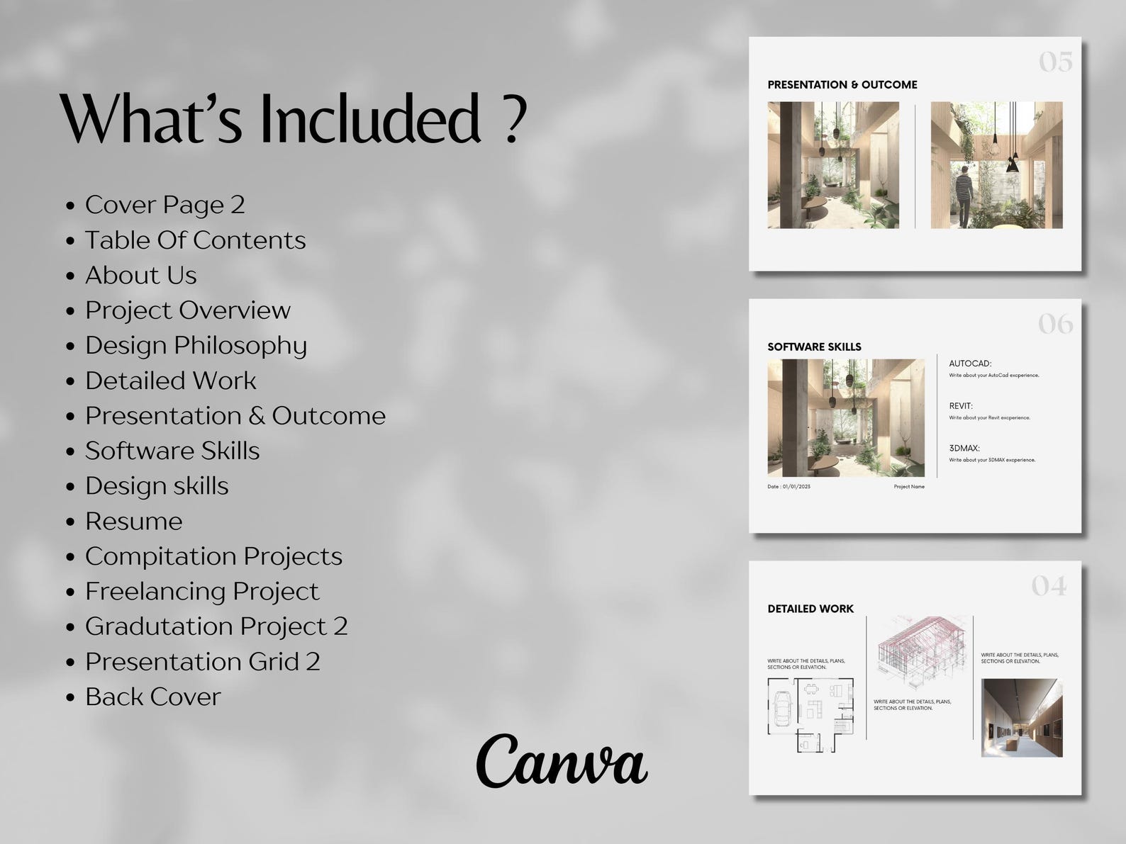 Architecture Portfolio Template, Architect Template Canva, Interior Design Editable Portfolio ...