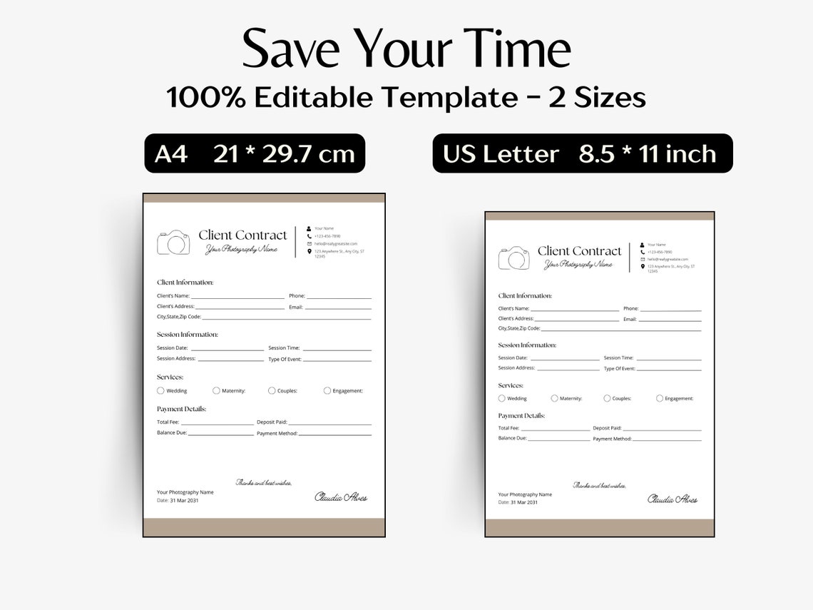 Photography Contract Template Photographer Client Agreement Photo ...