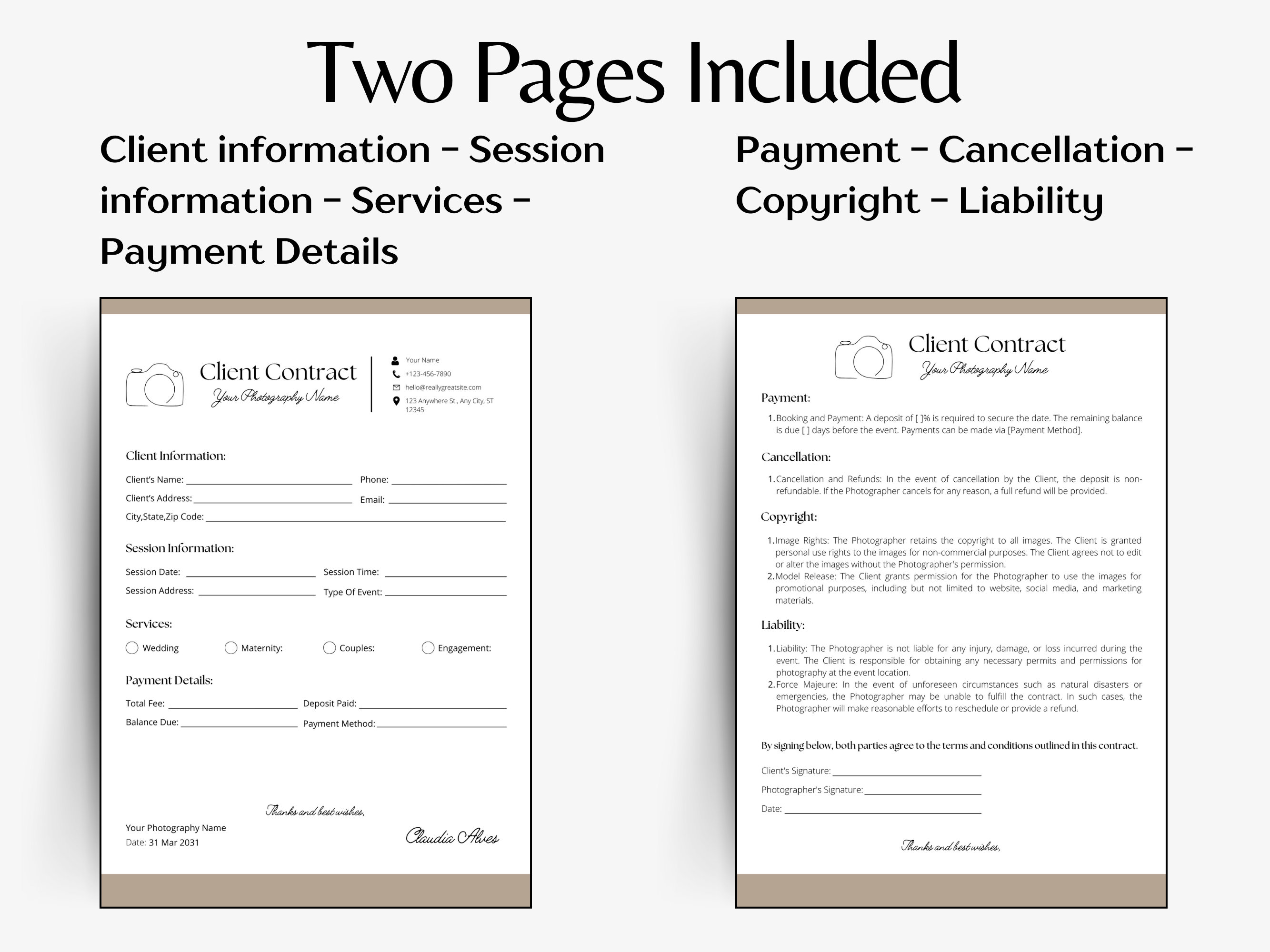 Photography Contract Template Photographer Client Agreement Photo ...