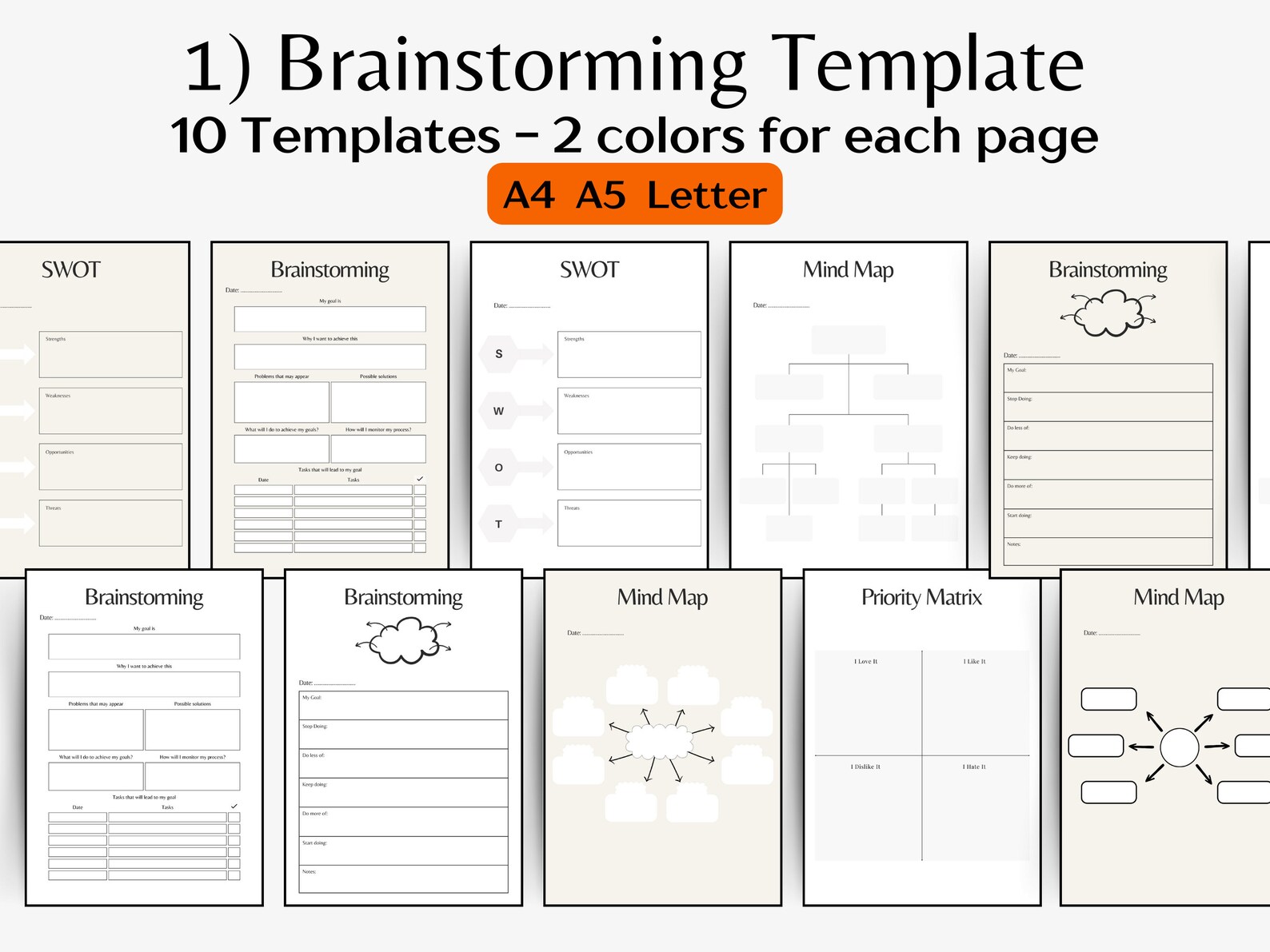 Mind Map Template, Brainstorming Printables, Mindmapping Sheets, Productivity Digital Planner ...
