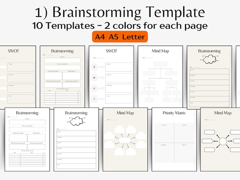 Mind Map Template, Brainstorming Printables, Mindmapping Sheets ...