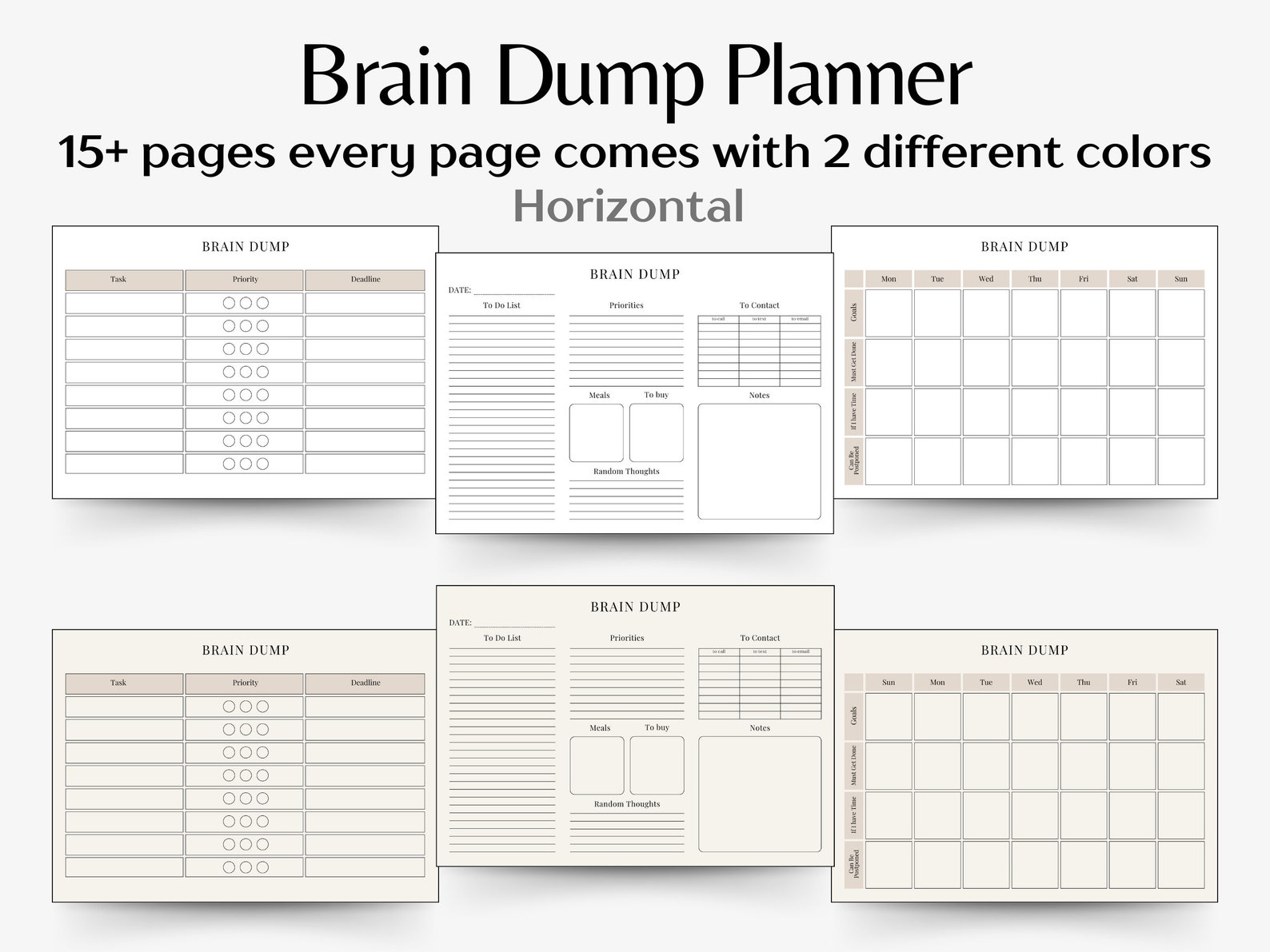 Brain Dump Planner Bundle Mind Map Template ADHD Weekly Planner Daily ...