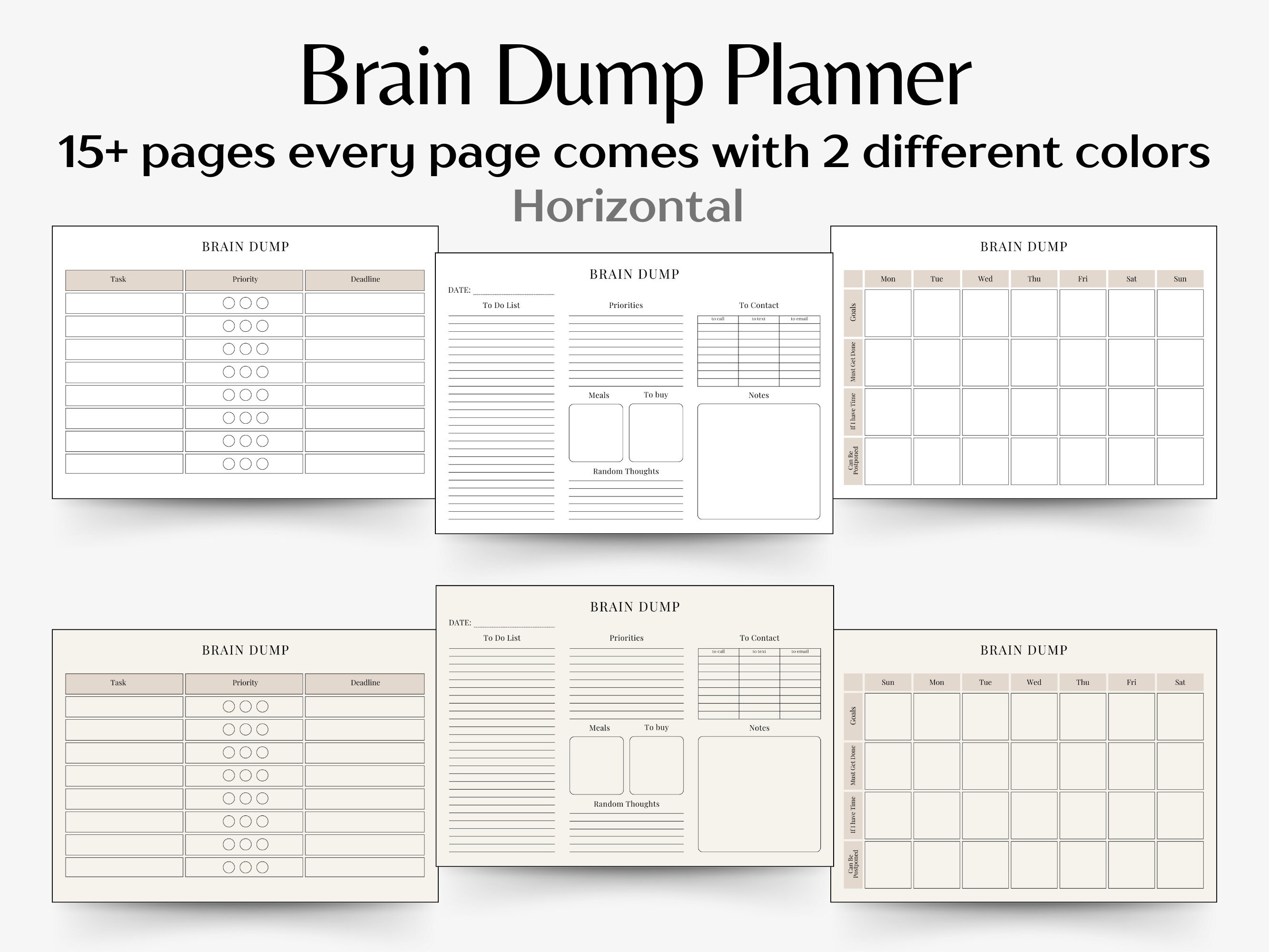 Brain Dump Planner Bundle Mind Map Template ADHD Weekly Planner Daily ...