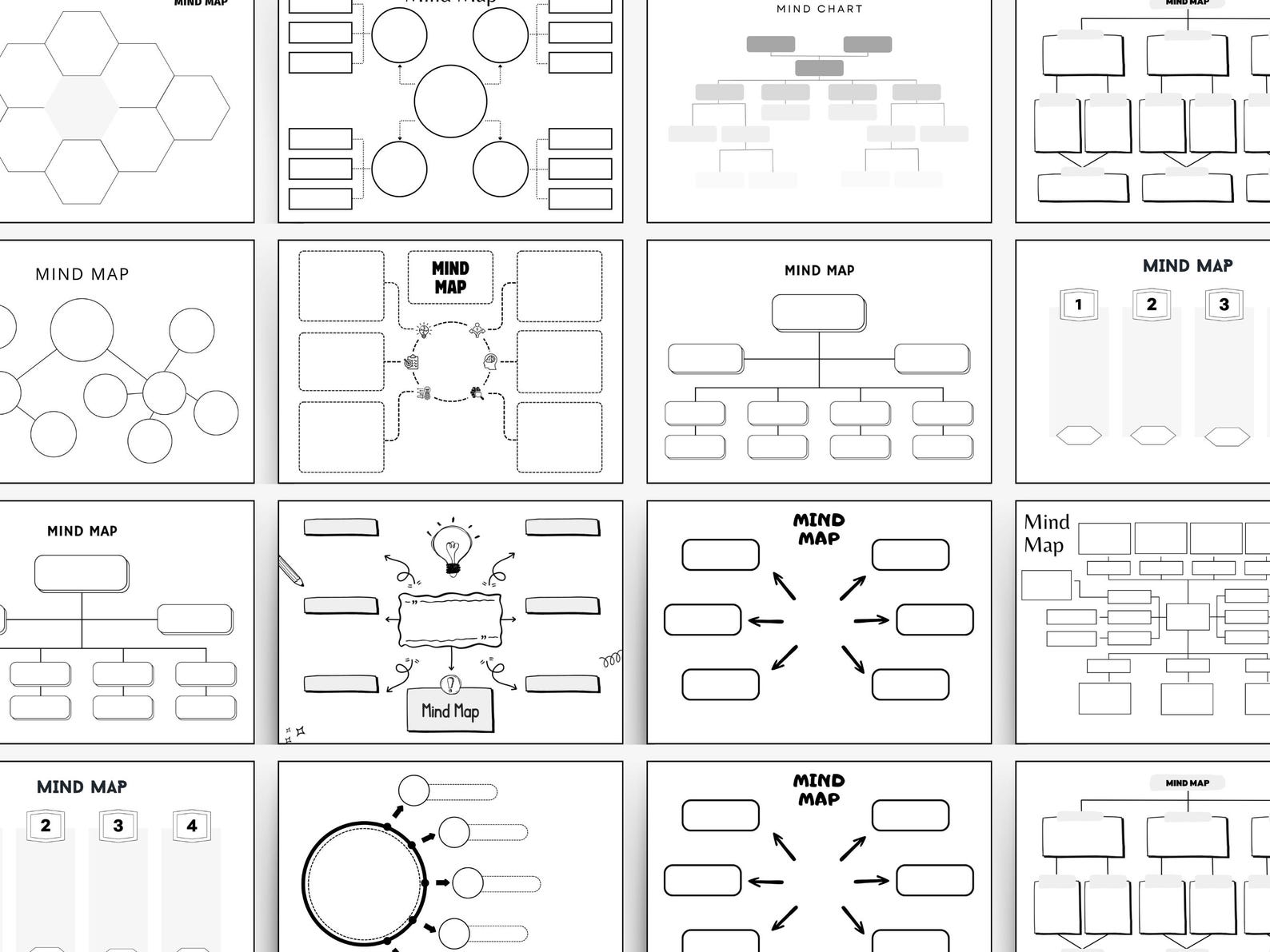 Mind Map Bundle Template, Brainstorming Printables, Productivity Charts ...