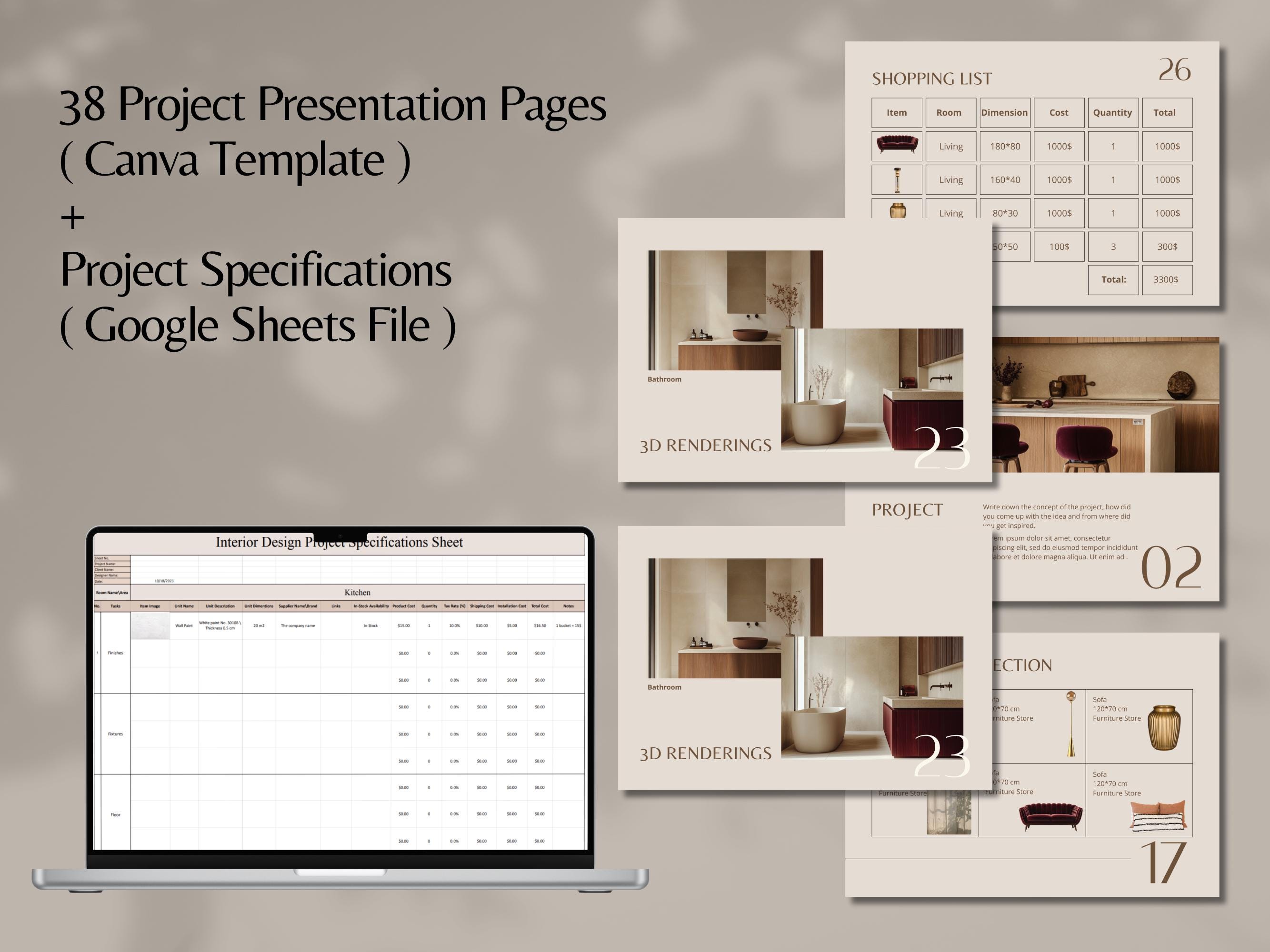 Interior Design Project Proposal Interior Presentation Canva Template Specifications Spreadsheet ...