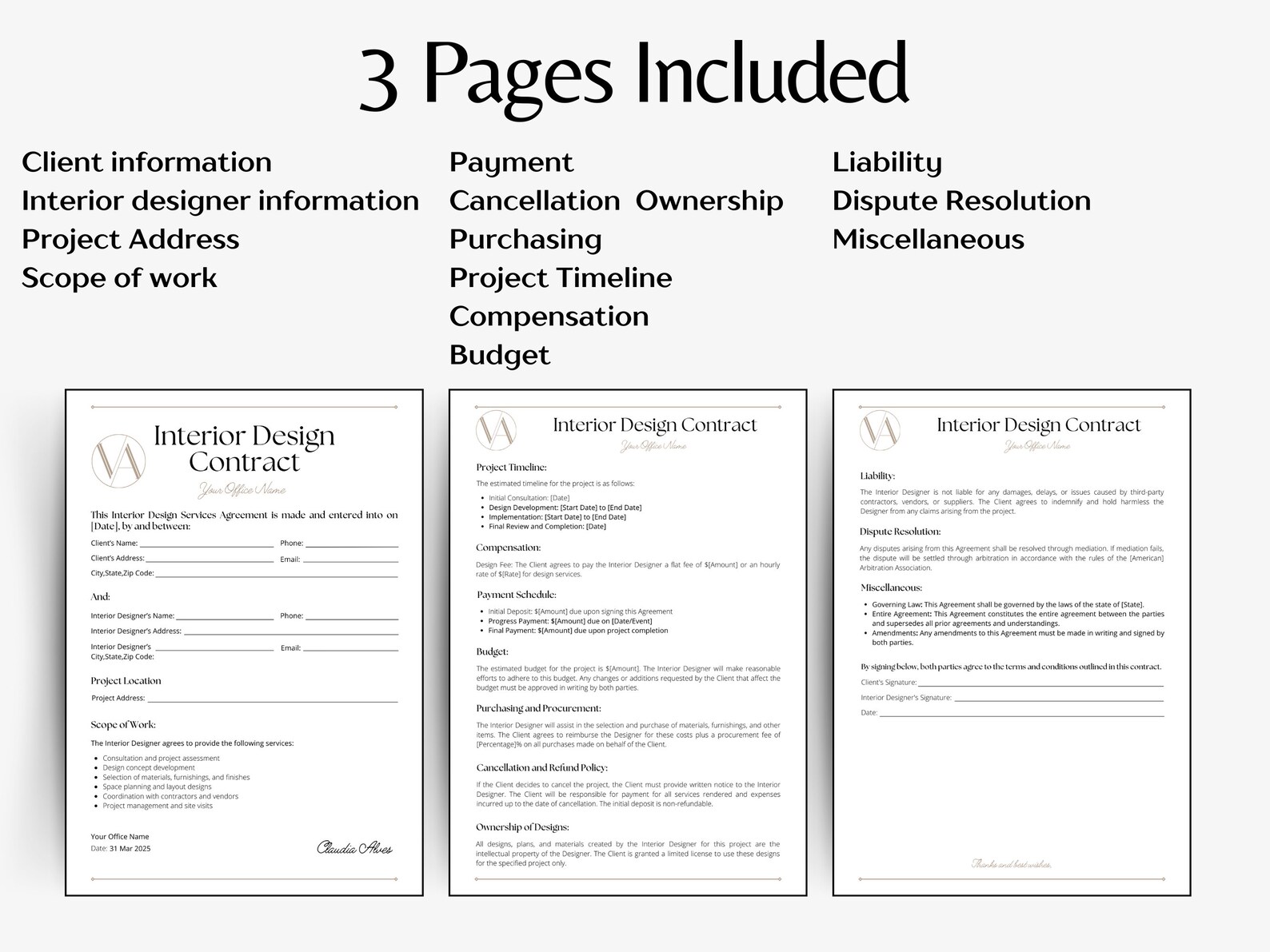 Interior Designer Client Contract Interior Design Service Agreement ...