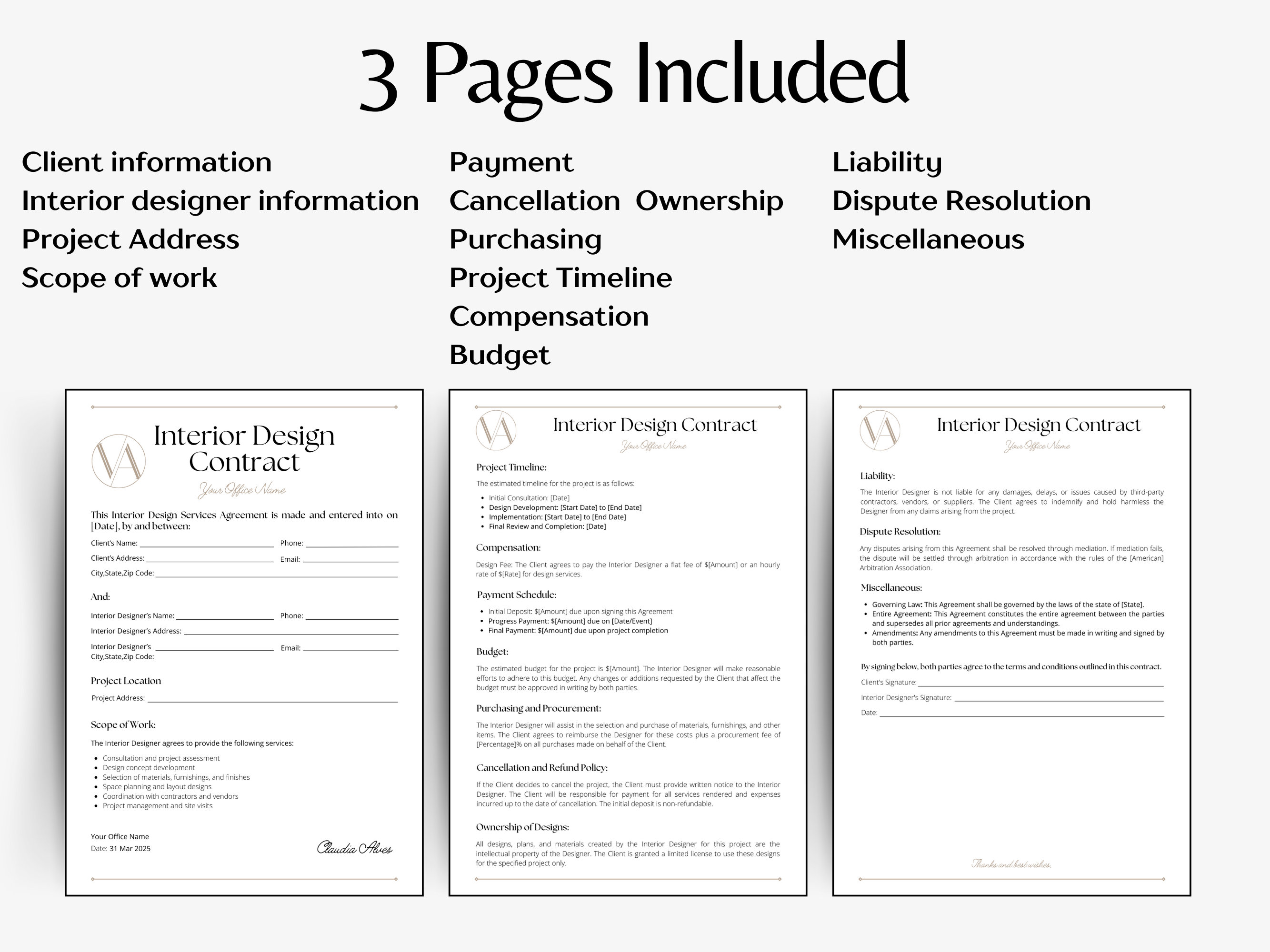 Interior Design Contract Template Decorator Client Agreement Interior ...