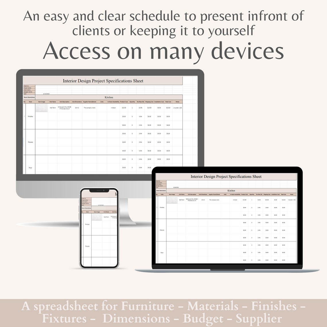 Interior Design Specifications Template Excel Template FFE Interior ...
