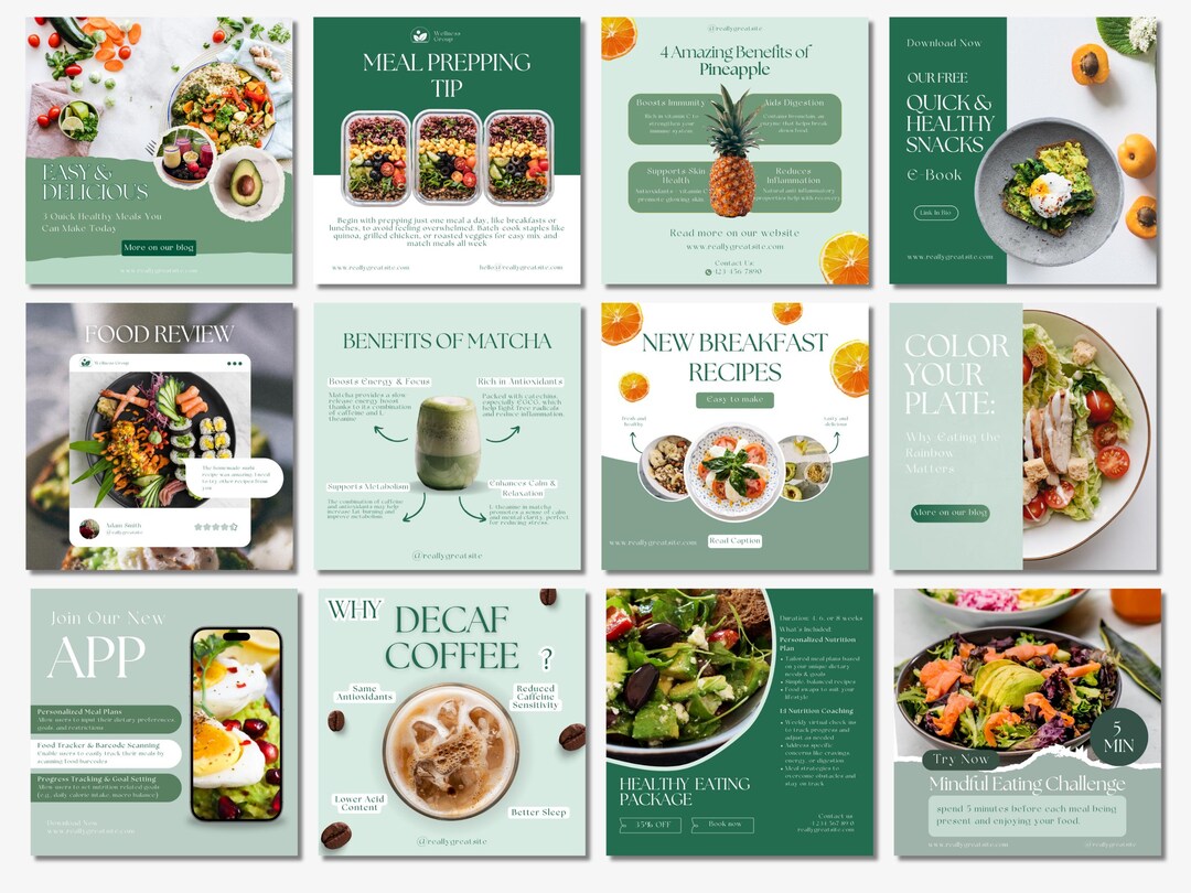 Healthy Food Instagram Post Canva Template, Wellness Social Media ...