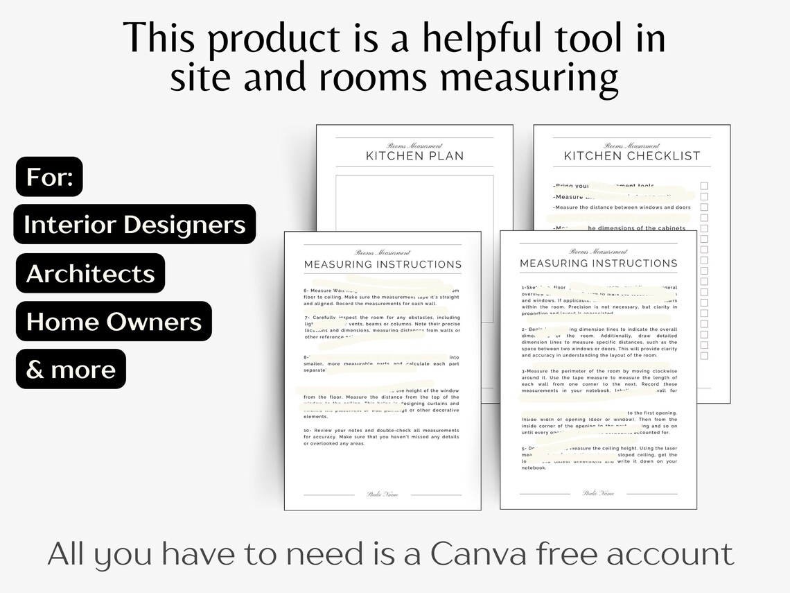 Interior Design Site Measure List, Room Measurement Tracker, Interior ...