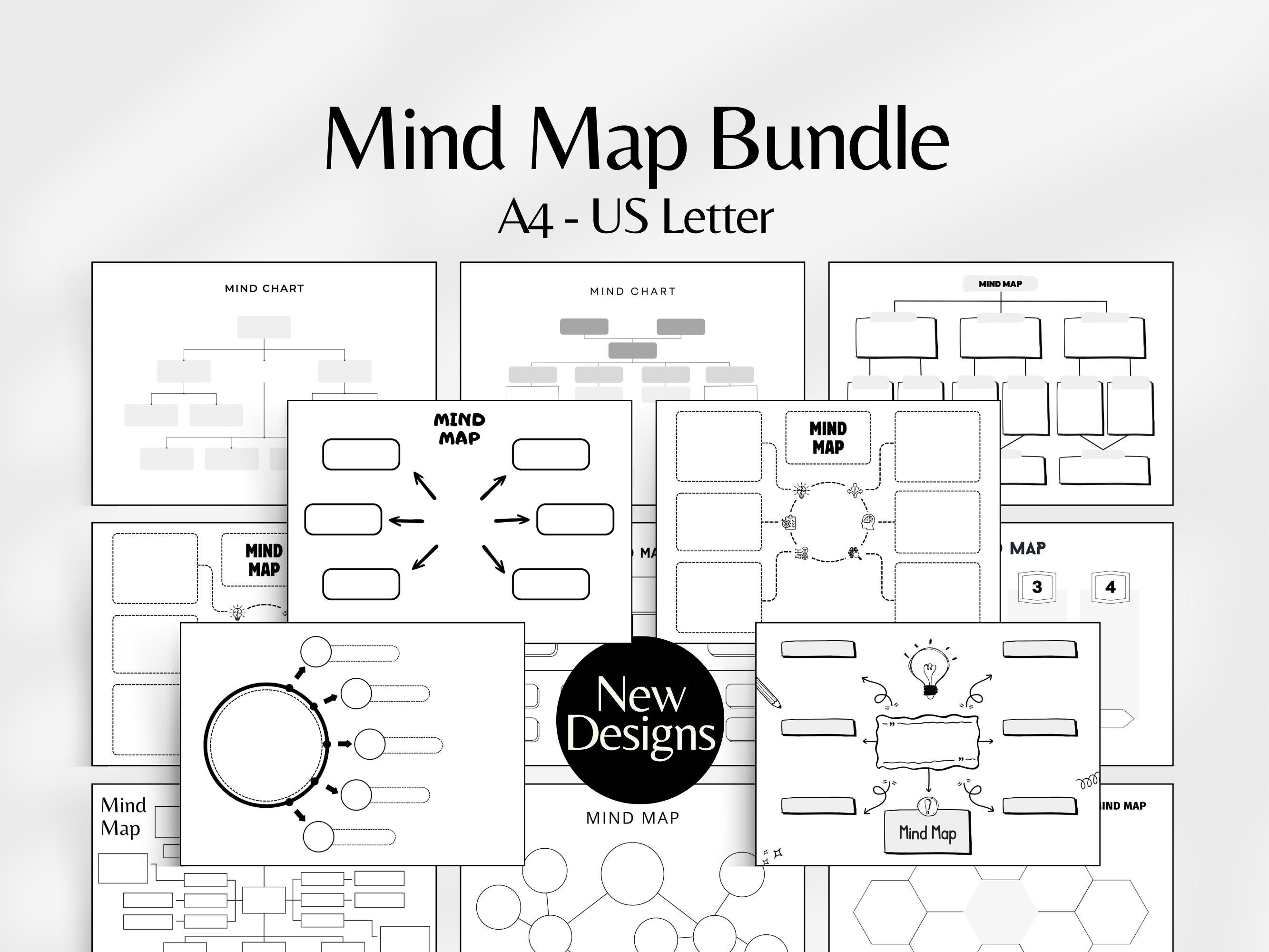 Mind Map Bundle Template, Brainstorming Printables, Productivity Charts ...